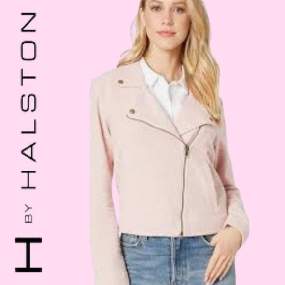 H by Halston | Jackets & Coats | H By Halston Pink Terry Knit Moto ...